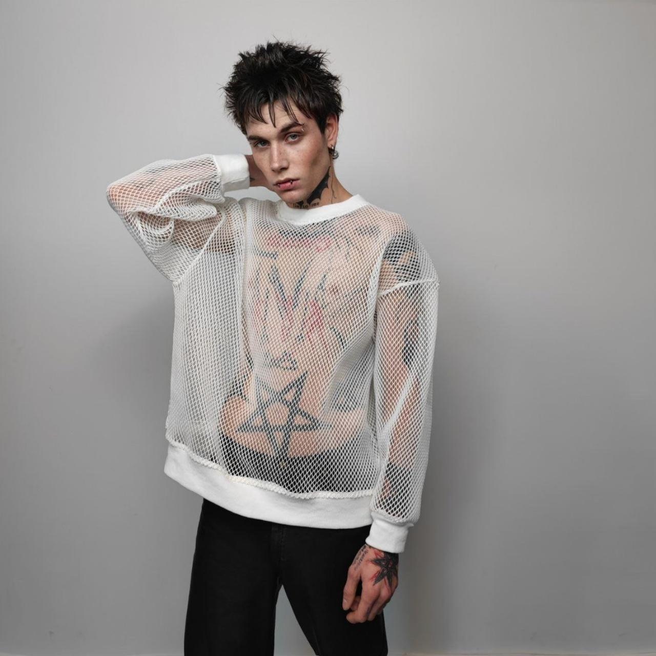 Transparent mesh top long sleeve sheer jumper net... - Depop