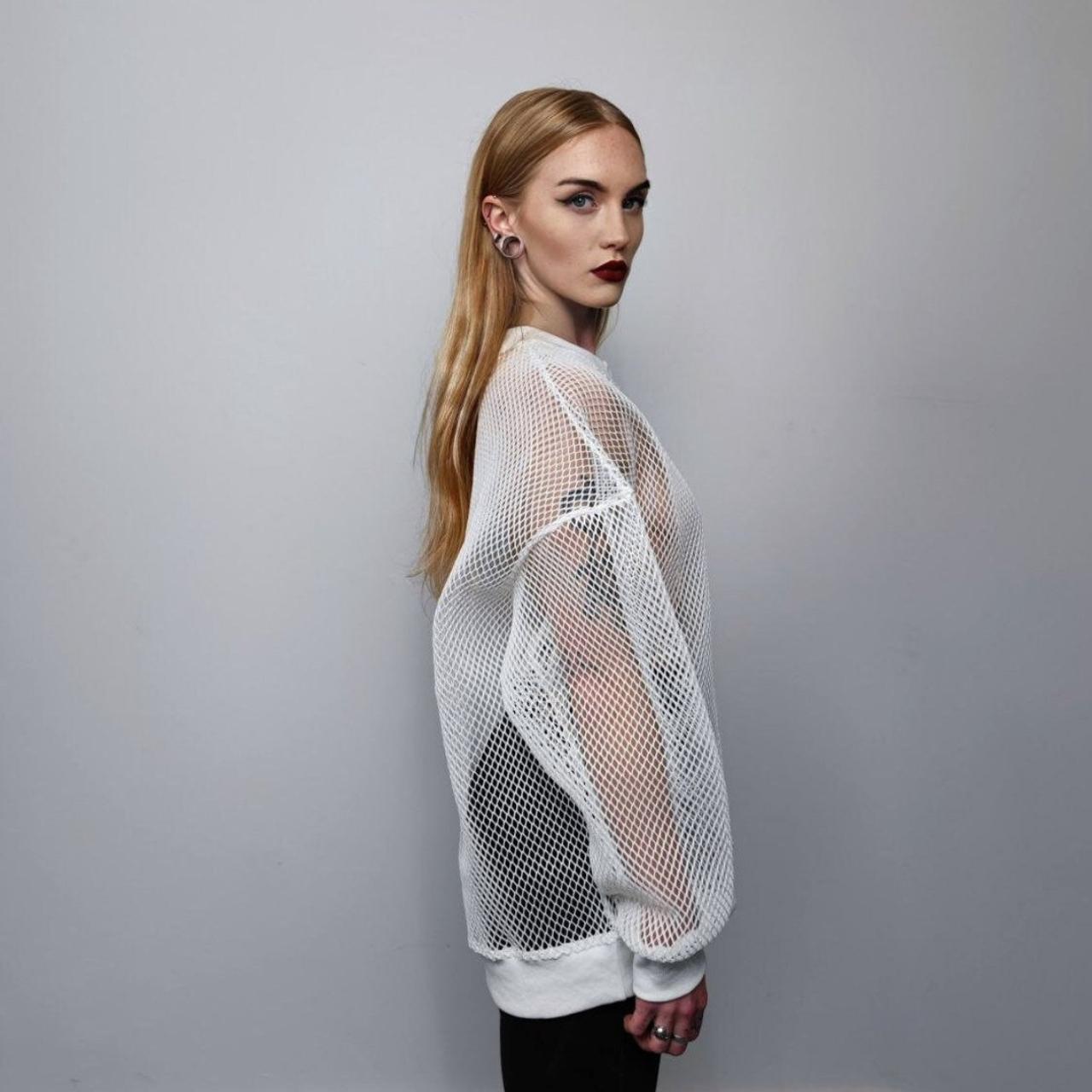 Transparent mesh top long sleeve sheer jumper net... - Depop