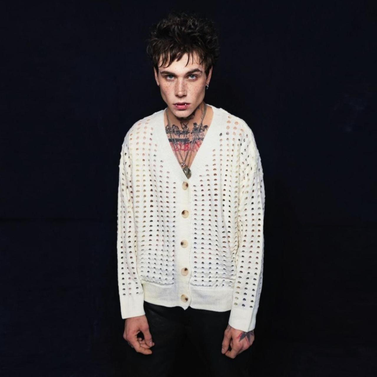 Mesh cardigan transparent sweater distressed knitted... - Depop