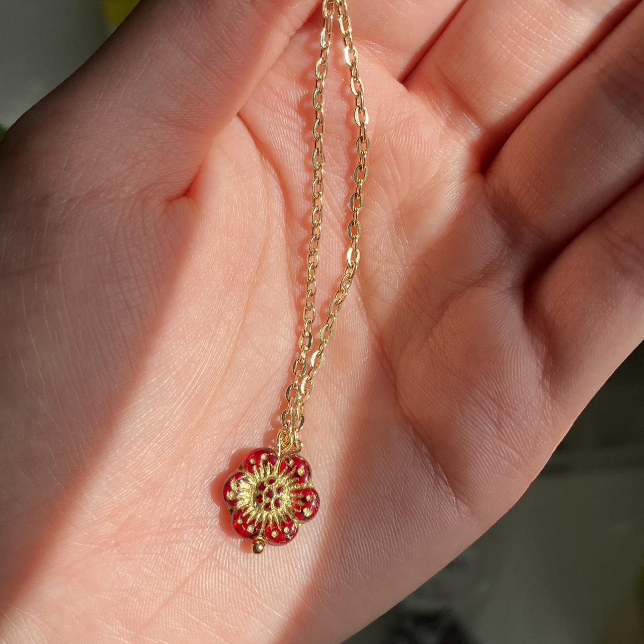 The Ruby Necklace ๑ made with a red and gold Czech... - Depop