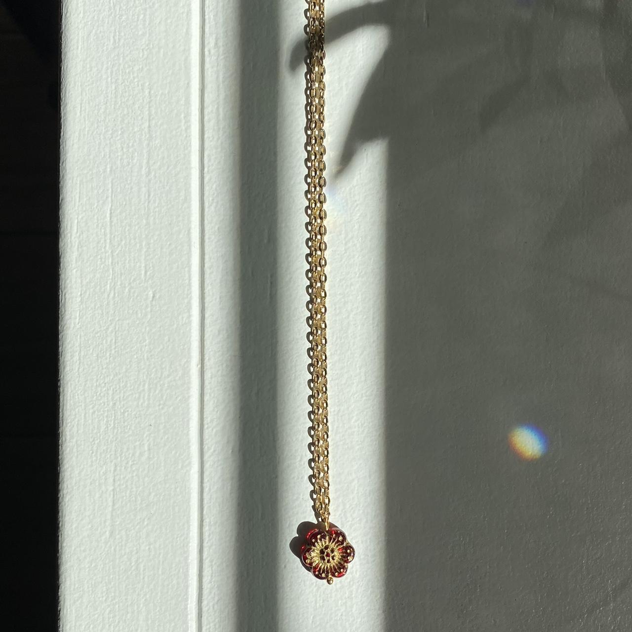 The Ruby Necklace ๑ made with a red and gold Czech... - Depop