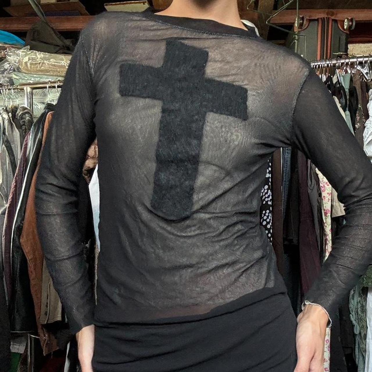 Double layer mesh long sleeve with cross design #mesh - Depop