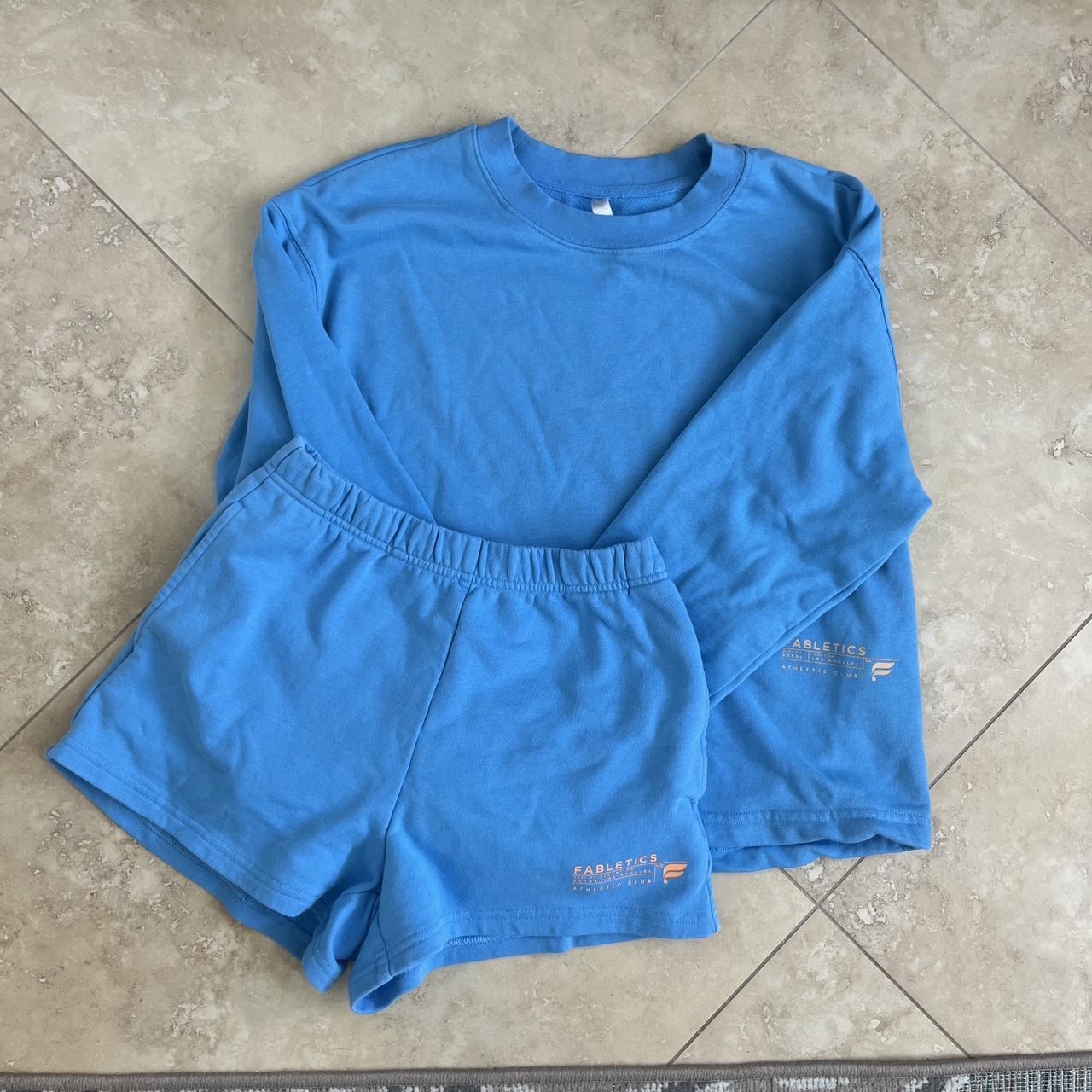 Blue Fabletics Set - Sweatshorts and Crewneck... - Depop