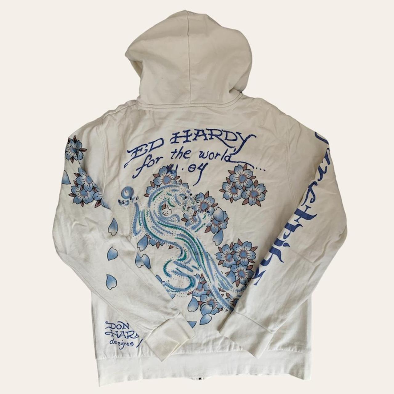 Vintage Ed Hardy white hoodie! Rare piece with... - Depop