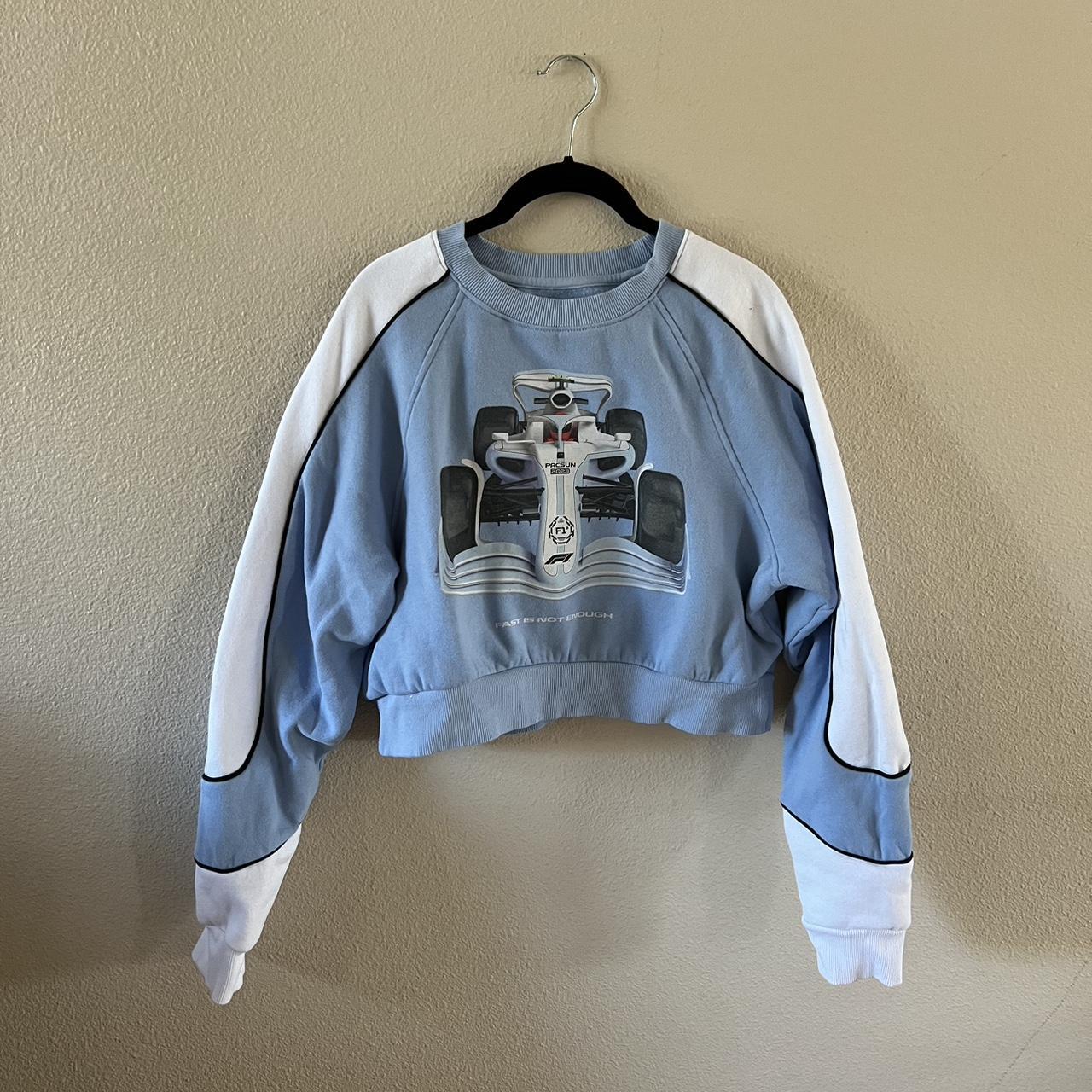 Formula One Cropped Sweatshirt Pacsun Size M Blue... - Depop