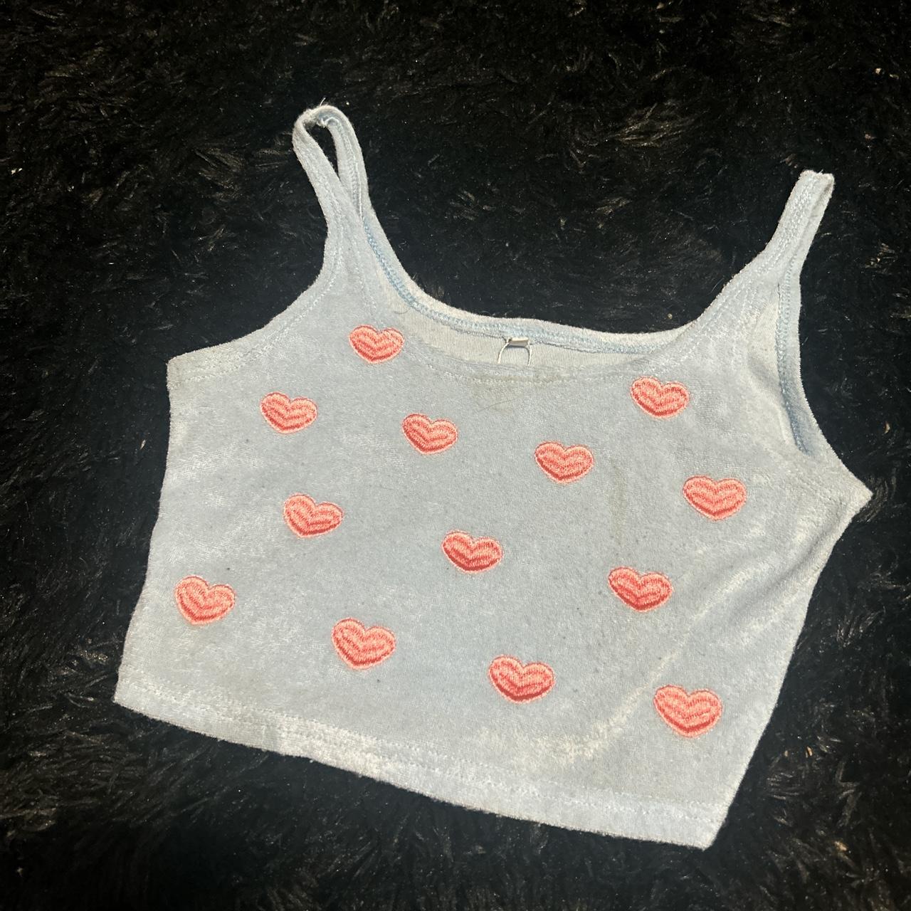 blue and pink heart crop -worn a couple times -no... - Depop