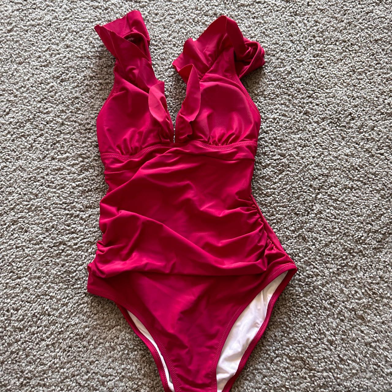 Red/maroon one piece swimsuit from cupshe size... - Depop