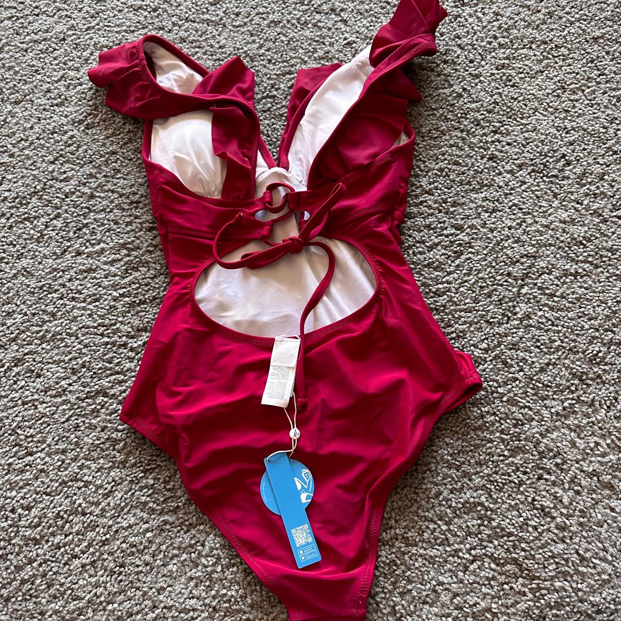 Red/maroon one piece swimsuit from cupshe size... - Depop
