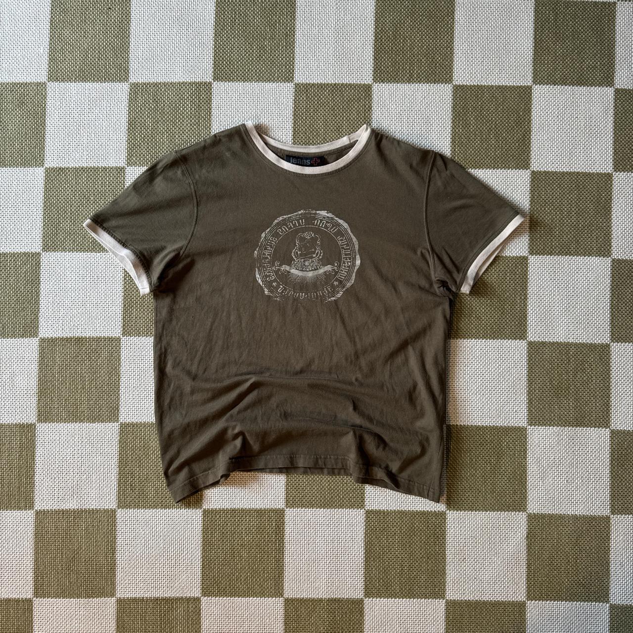 Vintage contrast trim tee Army green vintage T... | Depop