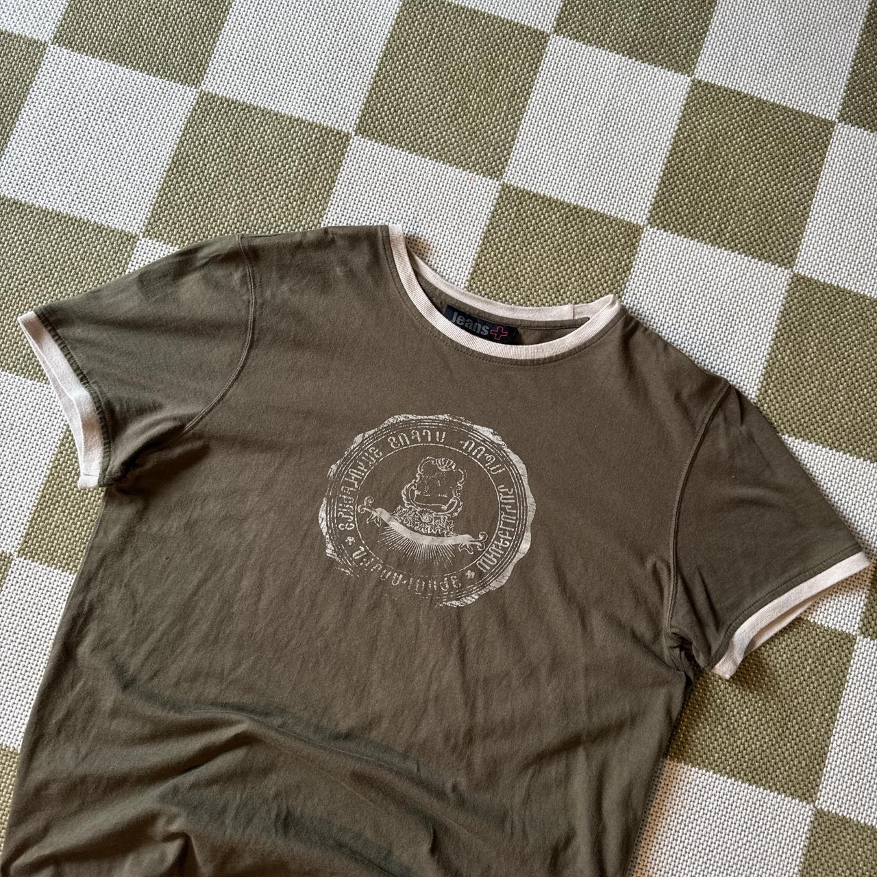 Vintage contrast trim tee Army green vintage T... | Depop