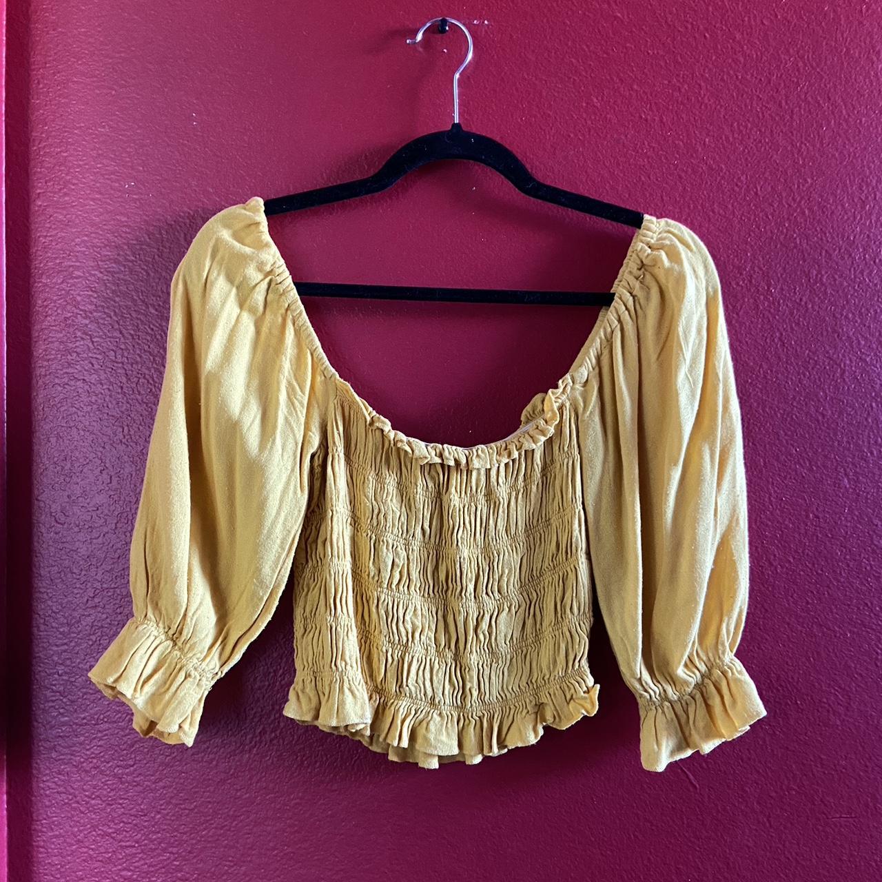 URBAN OUTFITTERS yellow off the shoulder stretchy... - Depop