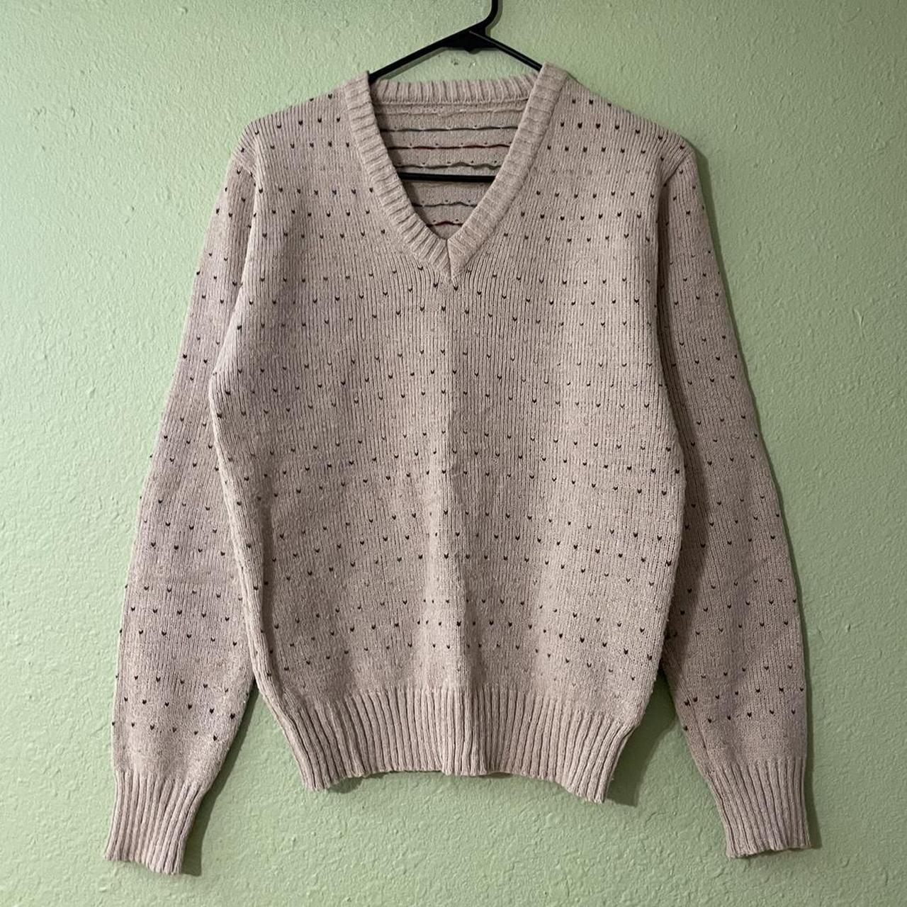 Nice v neck twee woven sweater in a nice tan/khaki... - Depop
