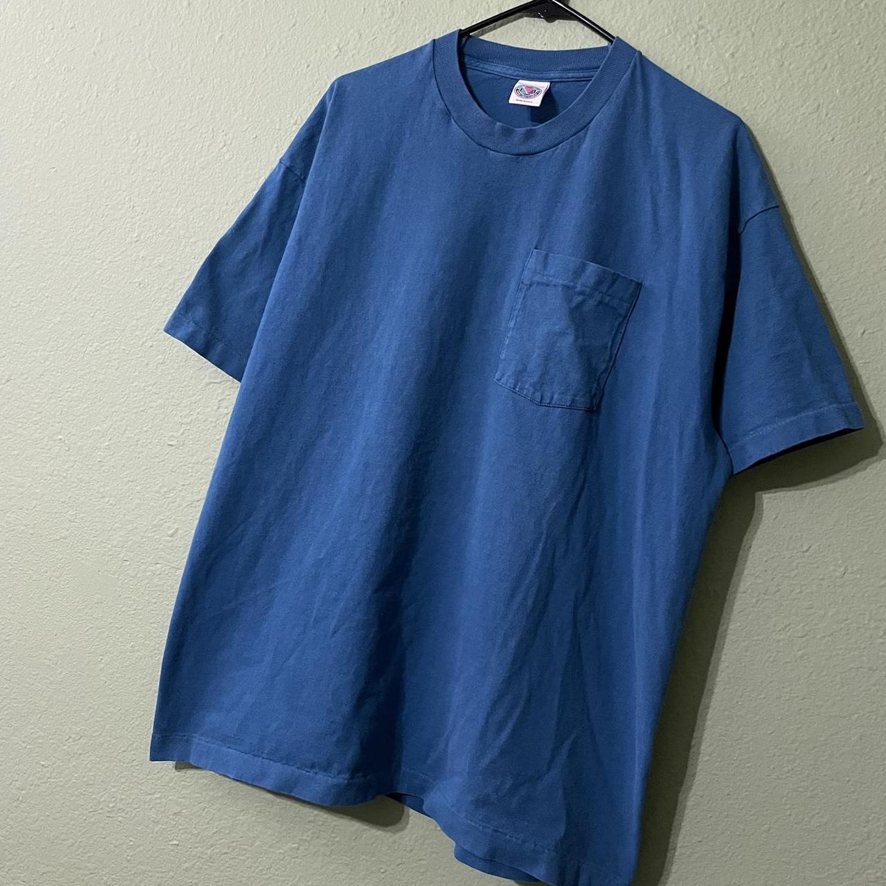 Vintage teal blue pocket t shirt blank from... - Depop