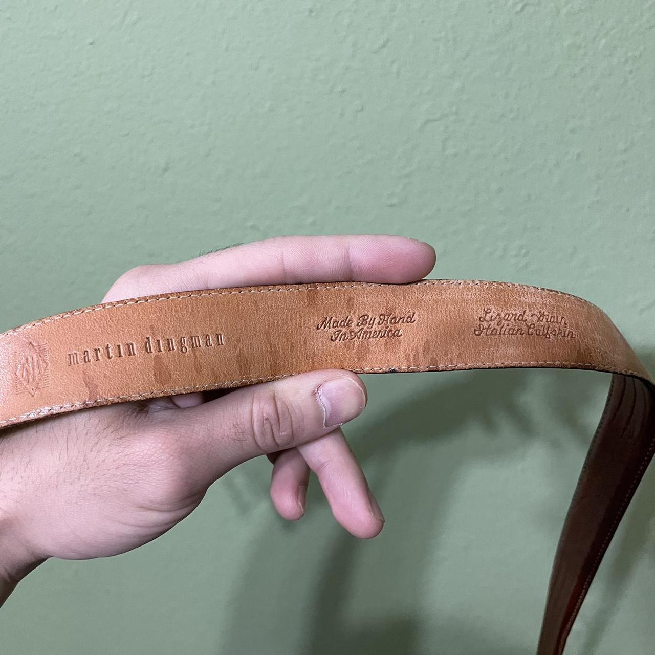 Brown armadillo leather belt crafted in Italy with... - Depop