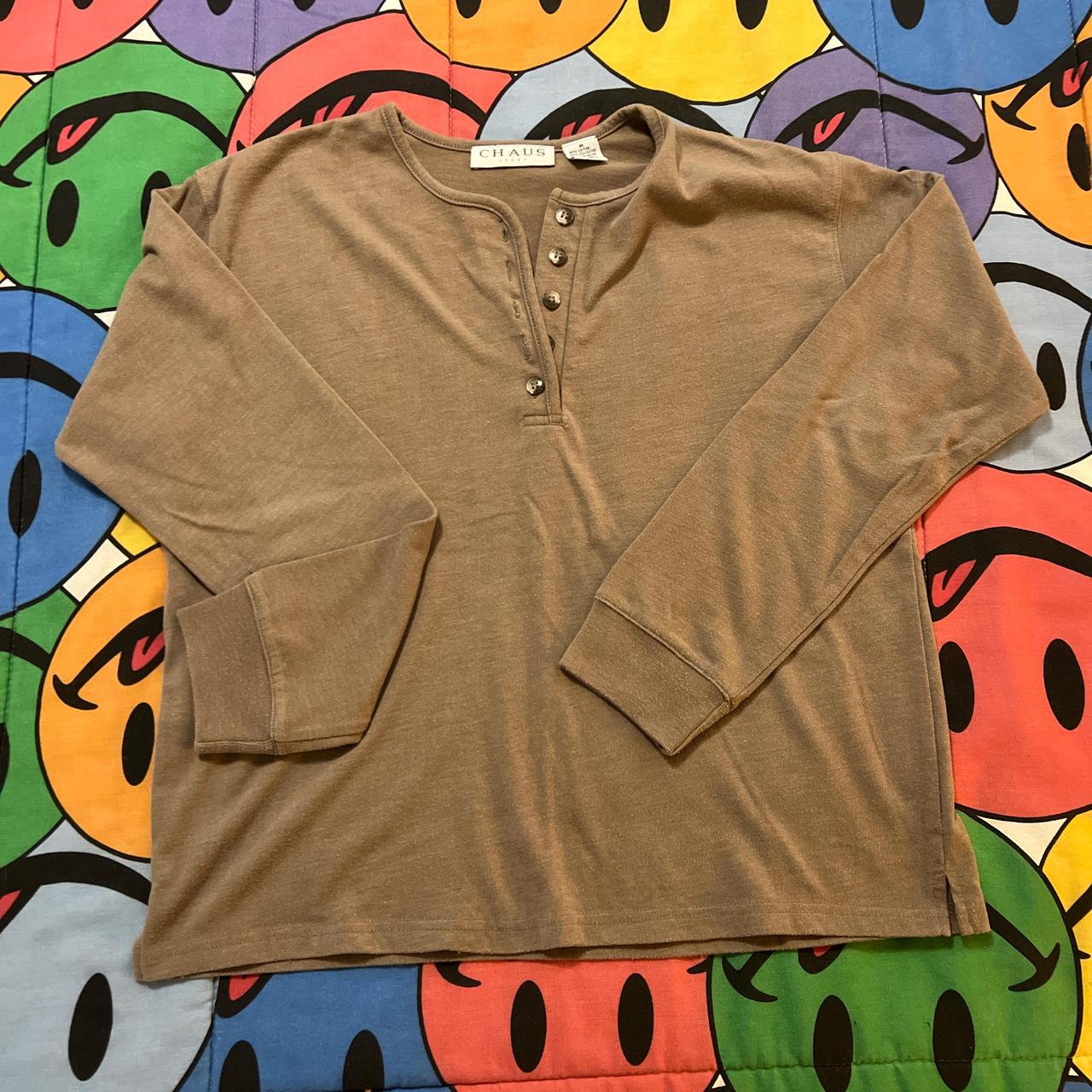 Vintage 90s brown Chaus Sport long sleeve shirt.... - Depop