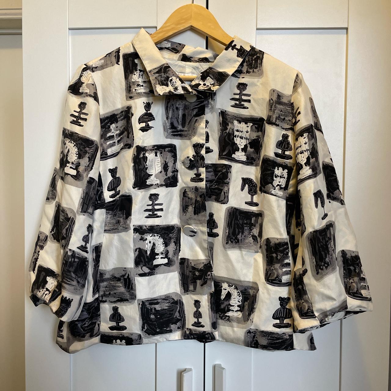 Cool vintage checkerboard jacket , Satin fabric with... - Depop