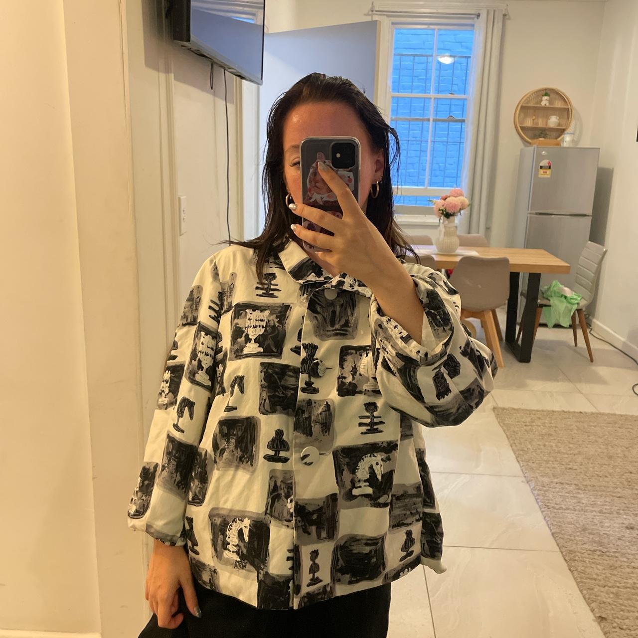 Cool vintage checkerboard jacket , Satin fabric with... - Depop