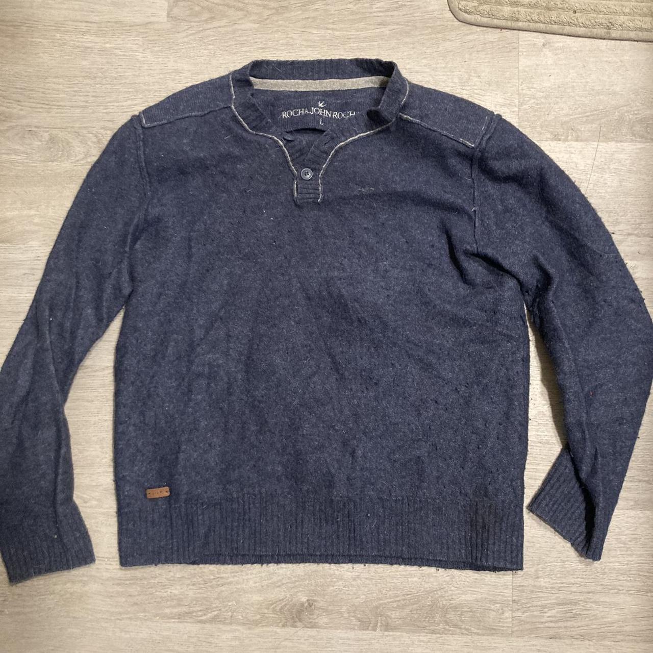 Rocha John Rocha Blue Lambswool Blend Sweater Men’s... - Depop