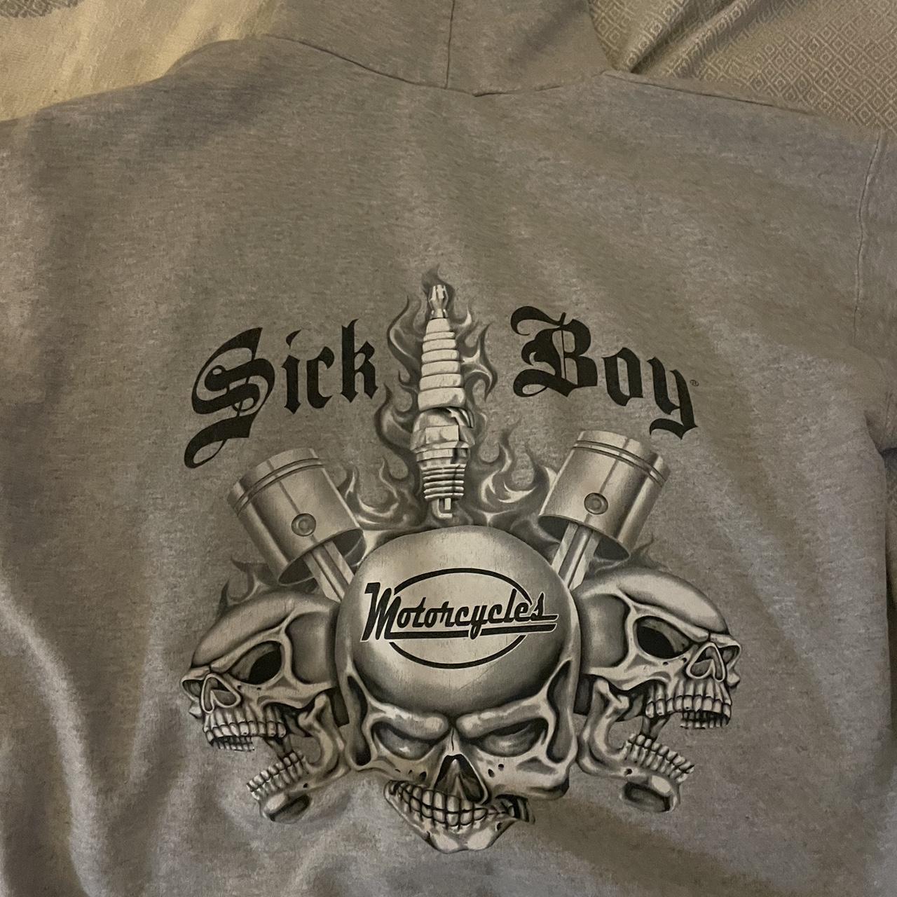 Sick boy vintage motorcycle hoodie with skulls down... - Depop