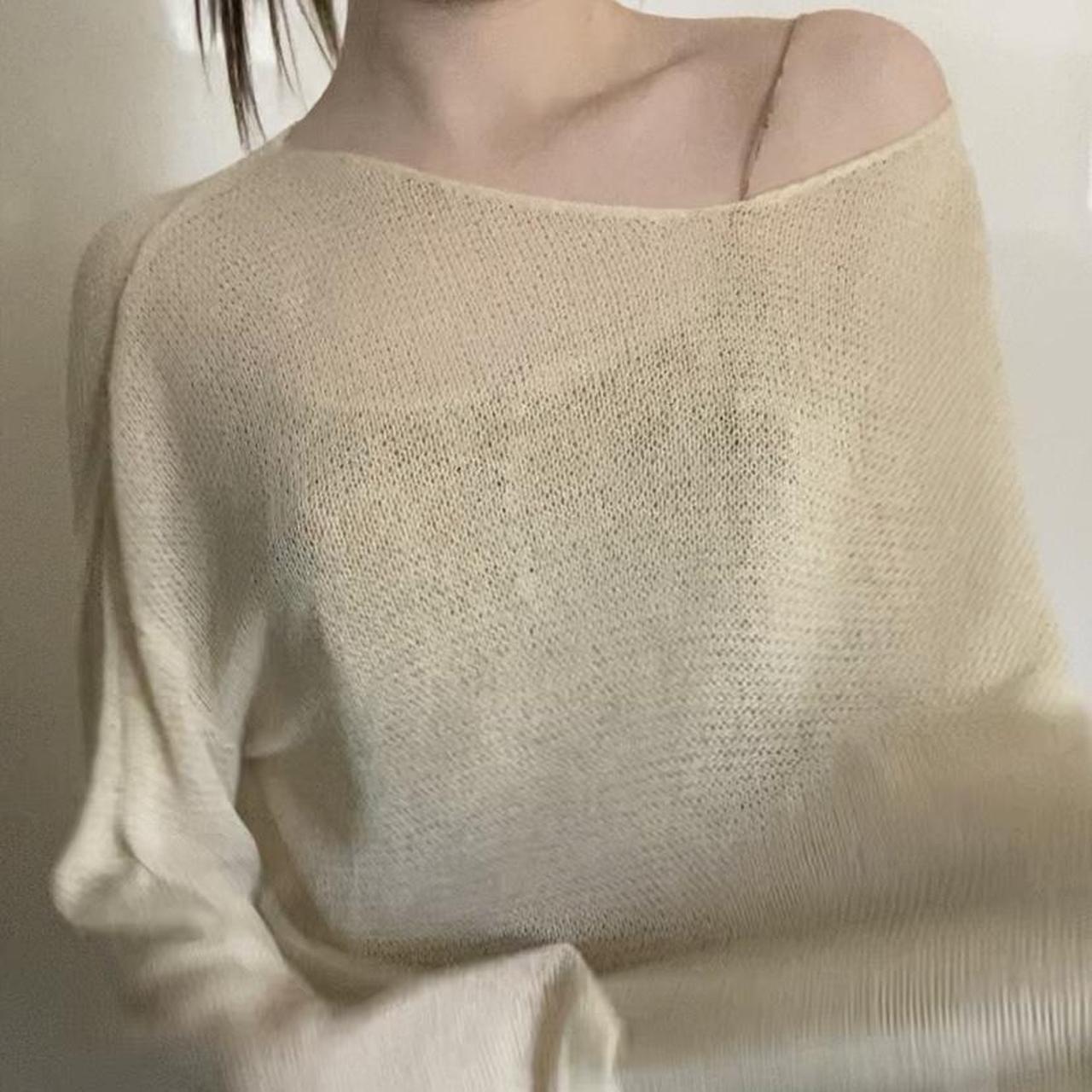 Oversized Sheer, cream mesh sweater top! Super comfy... - Depop