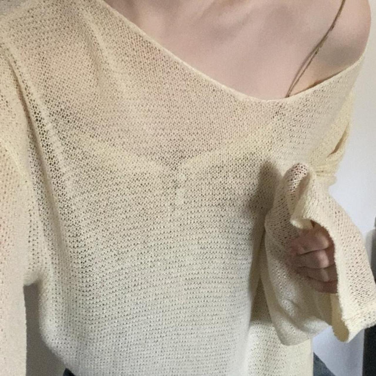 Oversized Sheer, cream mesh sweater top! Super comfy... - Depop