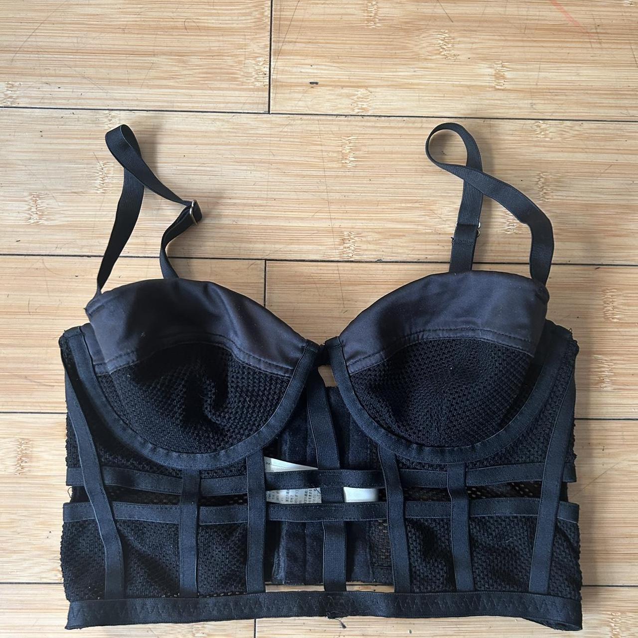 Black Topshop cut out mesh bralet size 32C 10 - Depop