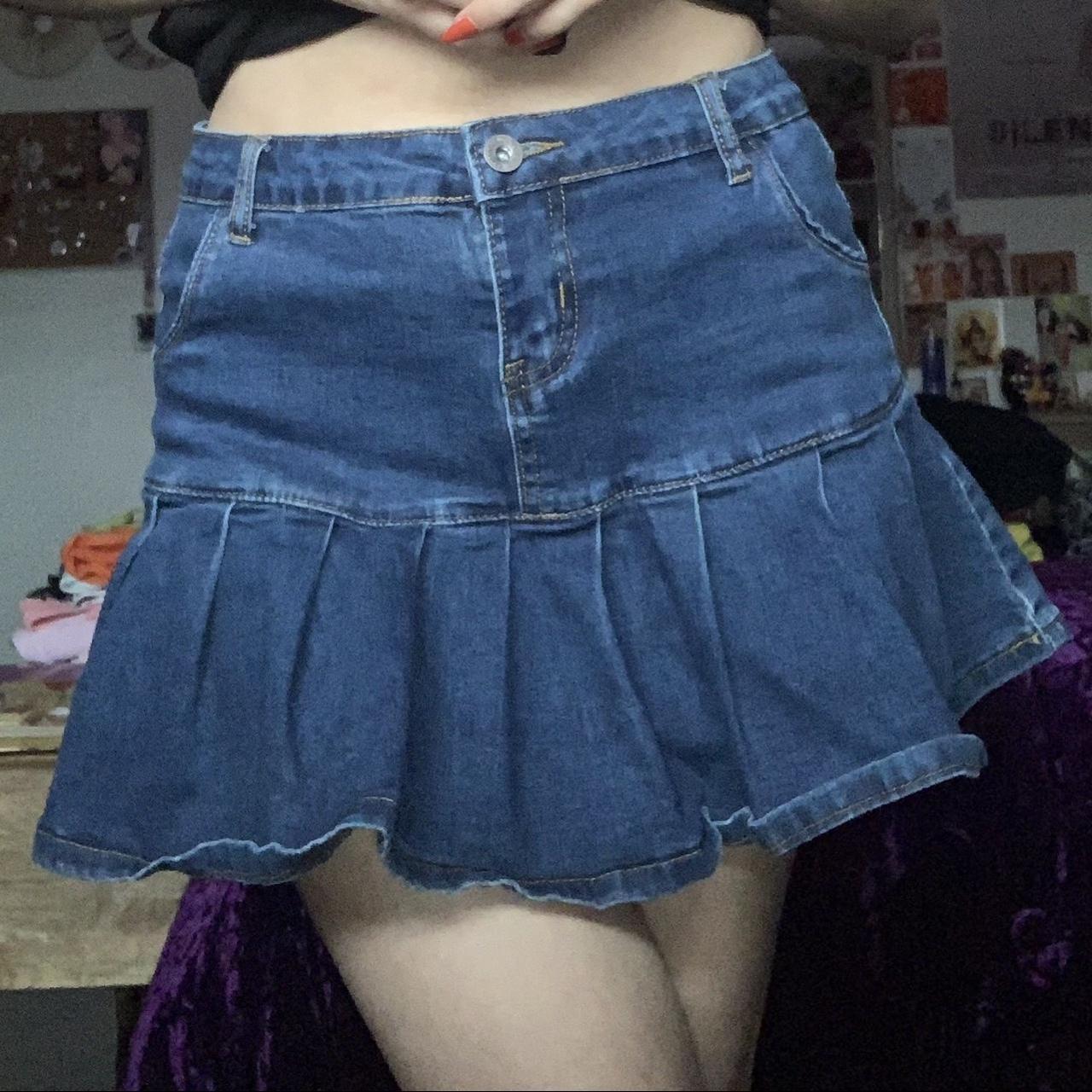 YeoKou Y2K Ruffle High Hem Pleated Denim Skirt •... - Depop