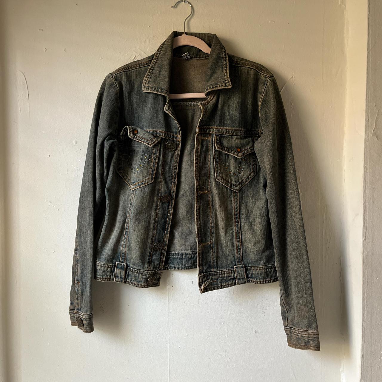 Early 2000s denim jacket with bedazzled pocket... | Depop