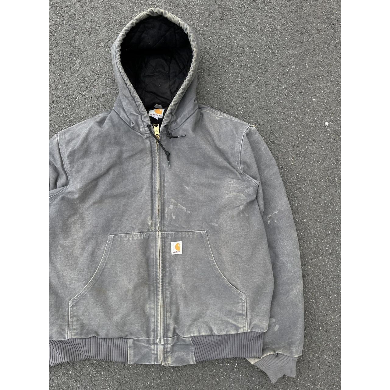 Vtg Faded Grey Essential Carhartt Hooded Work Jacket... - Depop