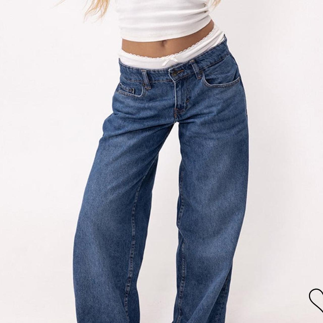 Motel rocks extra roomy low rise jeans in mid blue... | Depop