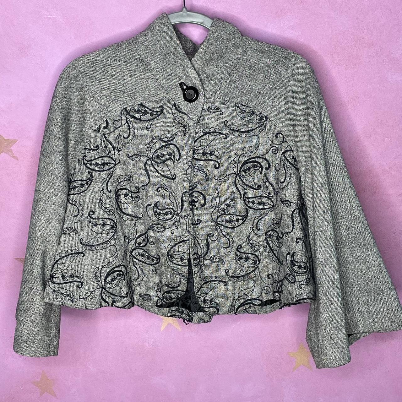 Donna Rae New York Gray Jacket Collared Black Floral... - Depop