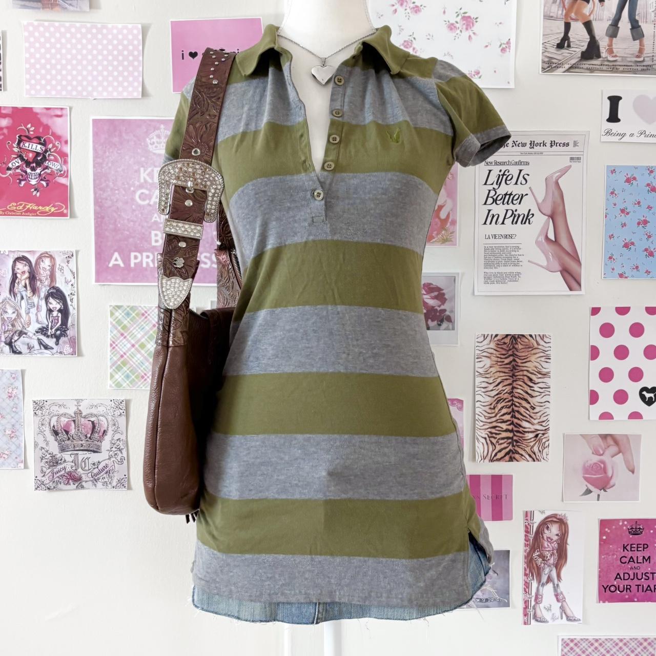 Collared Tee Vintage 2000s striped collared preppy... - Depop