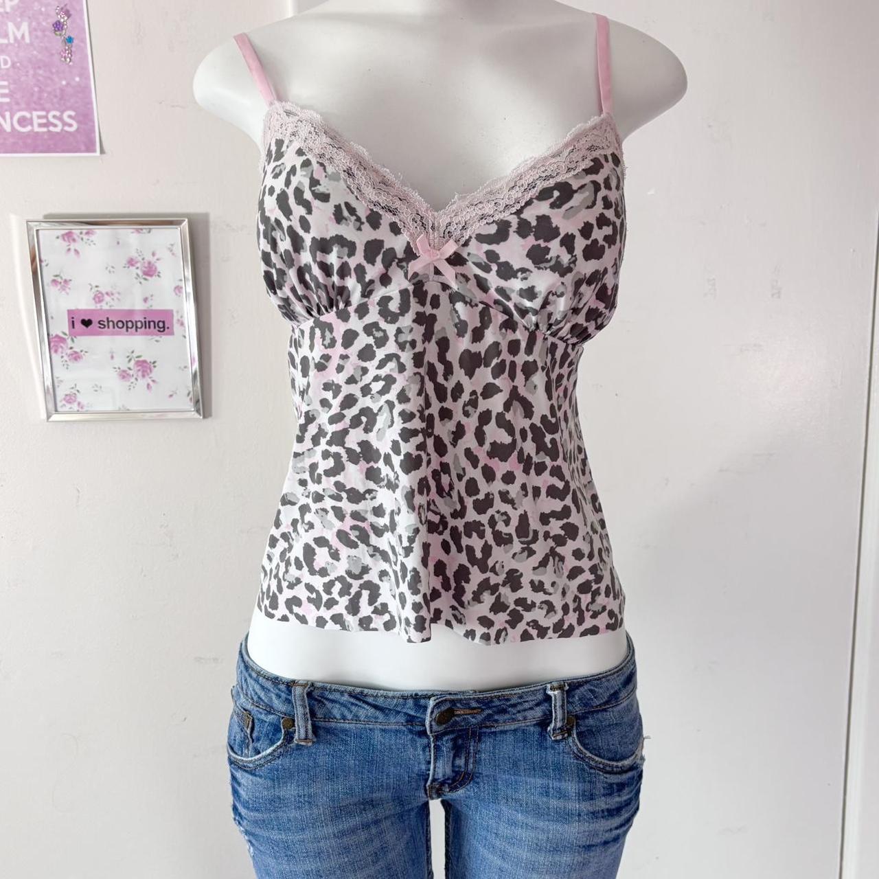 Y2K pink leopard mesh cami with lace trim – Jenni... | Depop