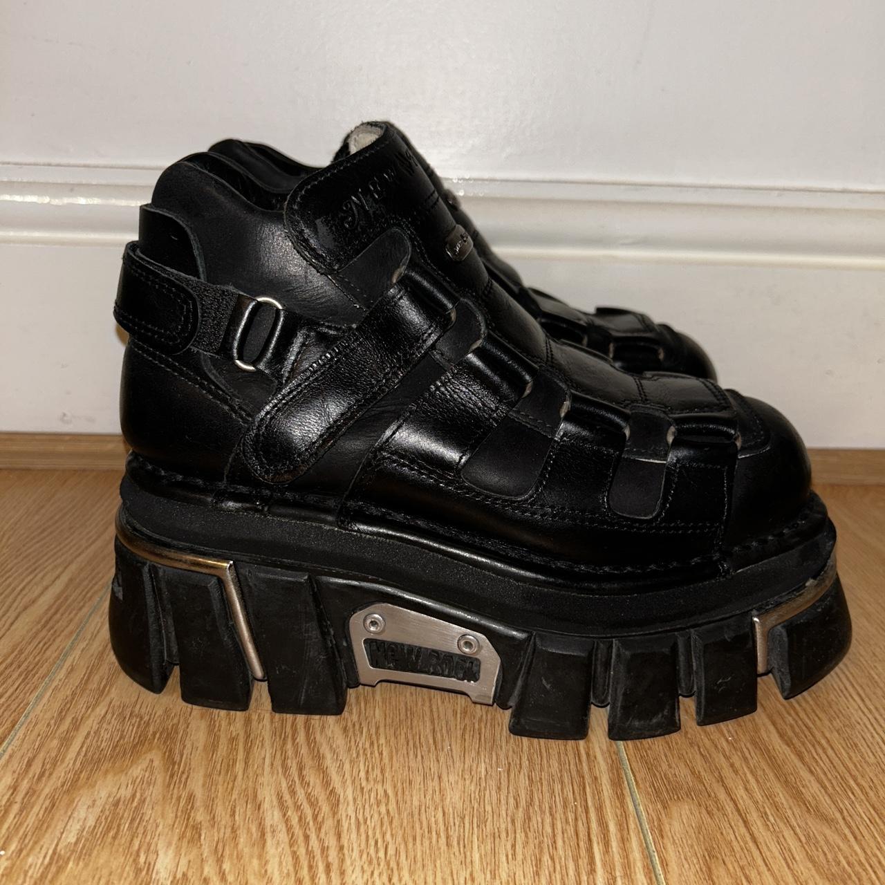 Vintage black leather New Rock chunky platform boots... - Depop