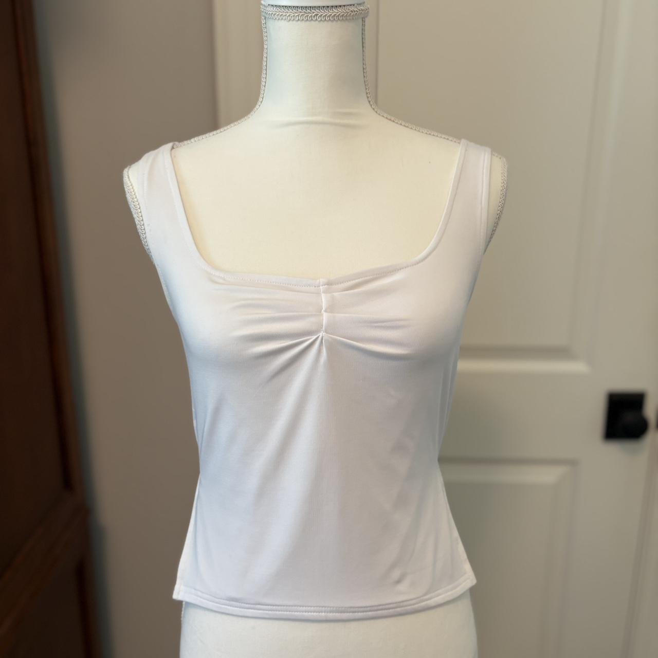 White tank top with scrunched bust In great... | Depop