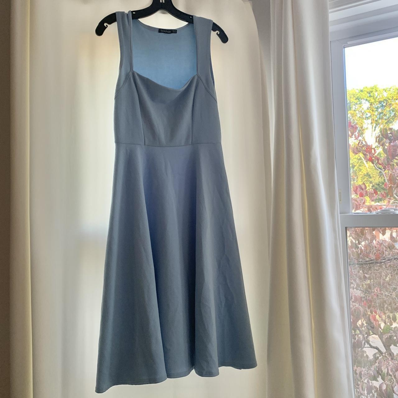 Baby blue square neck midi dress Length: 42... - Depop