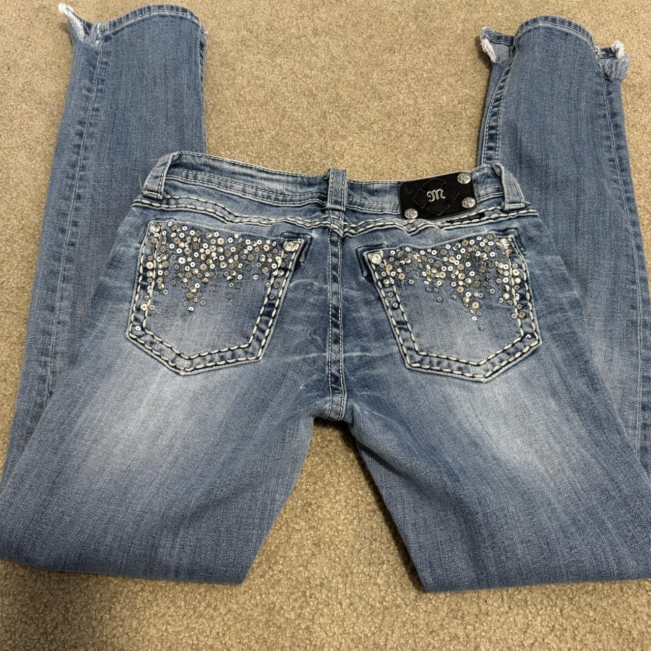 Vintage LOW rise Miss Me Jeans - blue embellished... | Depop