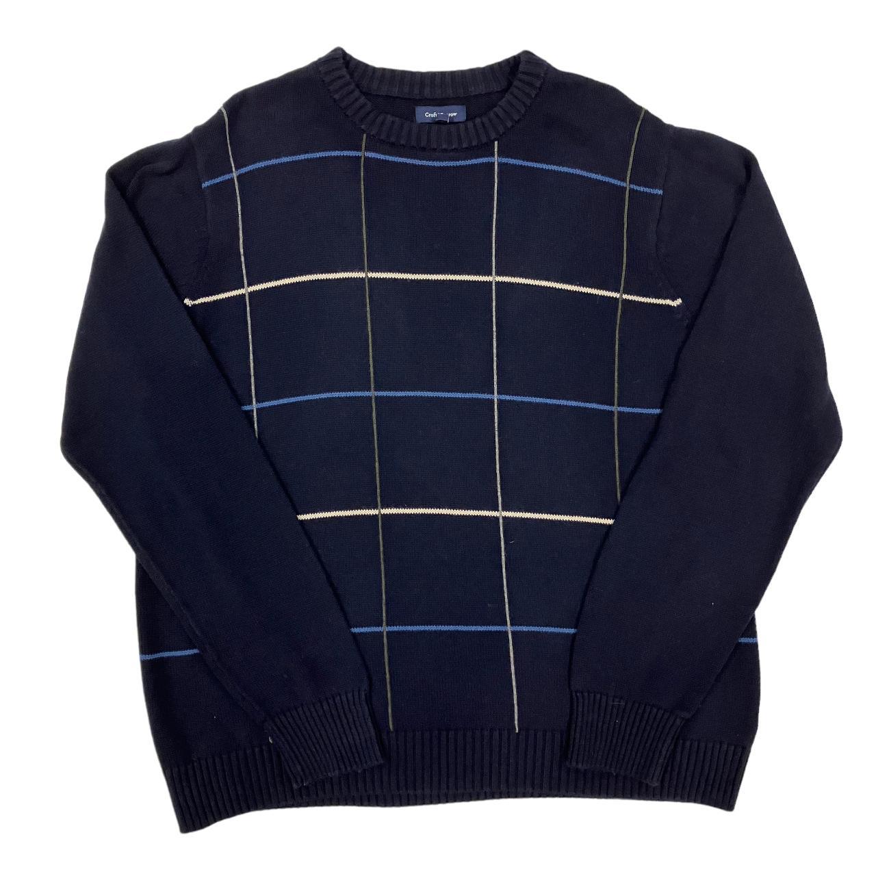 Croft & Barrow Jumper Check Patterned Knit Navy... - Depop
