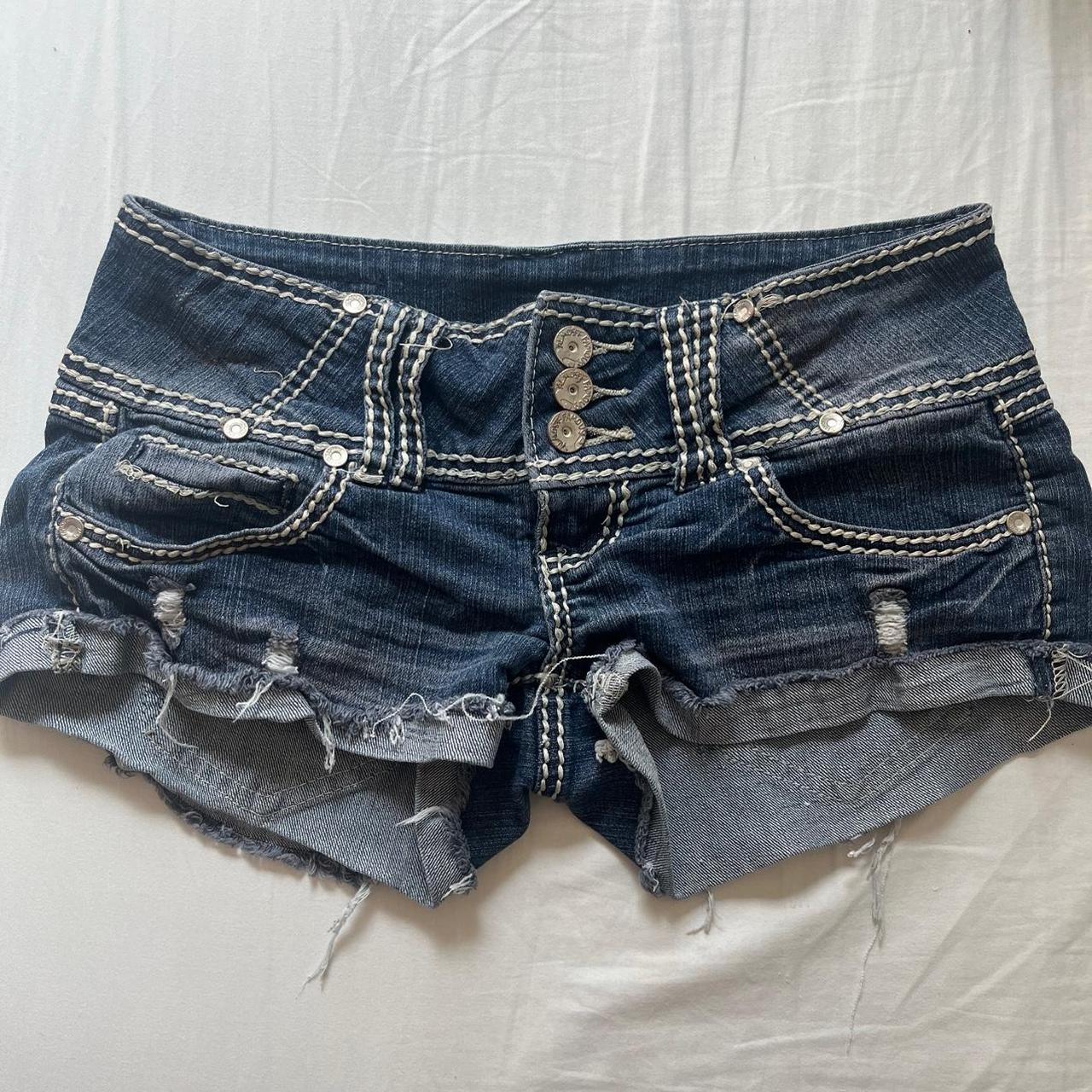 ‘almost famous’ low rise mini denim shorts size-3 a... | Depop