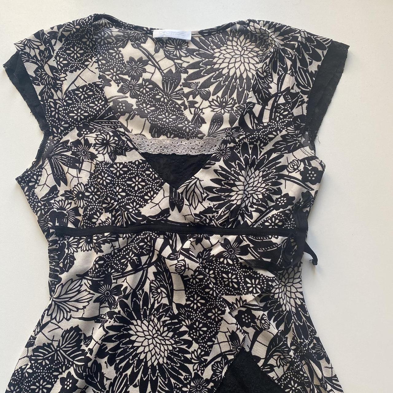floral mesh top y2k vintage wrap around micromesh... - Depop