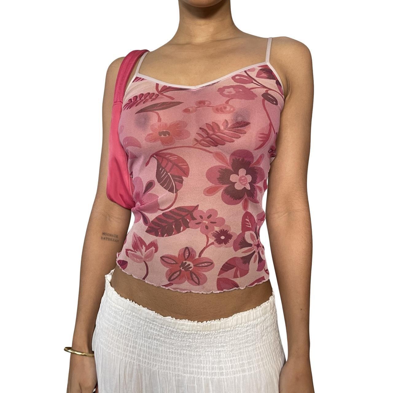 Vintage 2000s women mesh print tank top (XS) Brand... - Depop