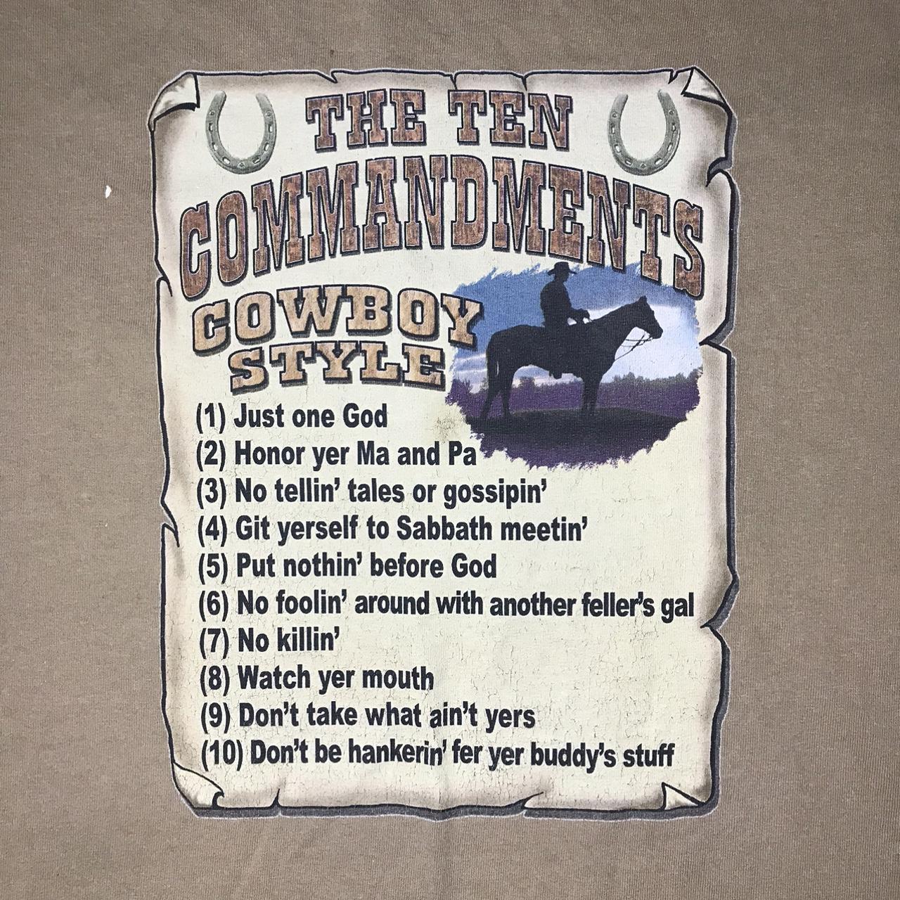 Y2K Cowboy T-Shirt Features the 10 commandments... - Depop