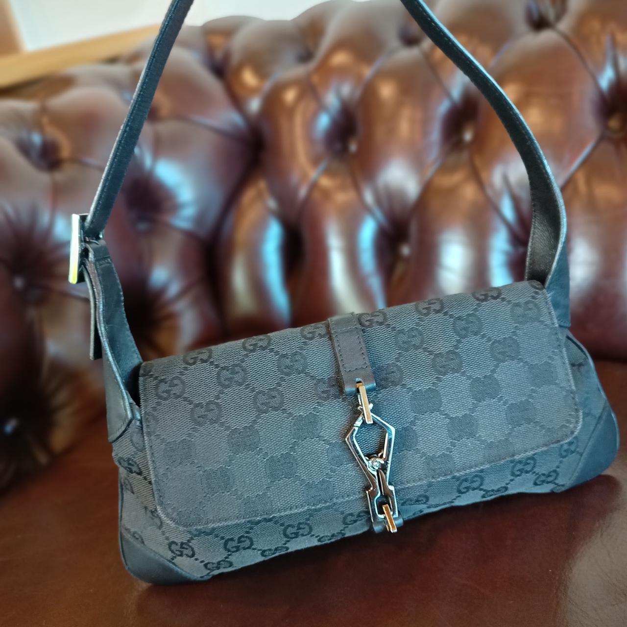 GUCCI Black Jackie Monogram Cloth Shoulder Bag An... - Depop