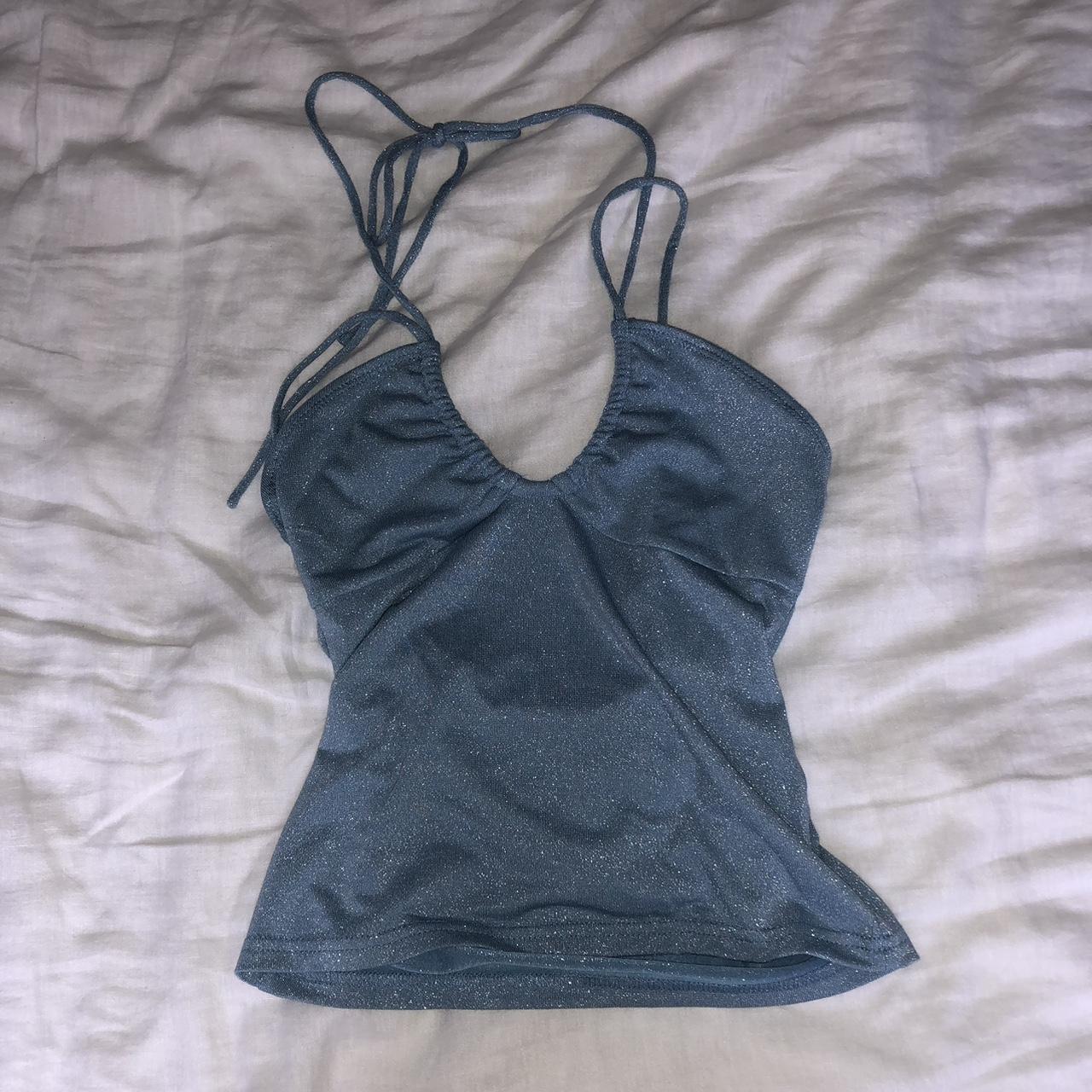 glassons blue strappy halter top never worn size: s - Depop