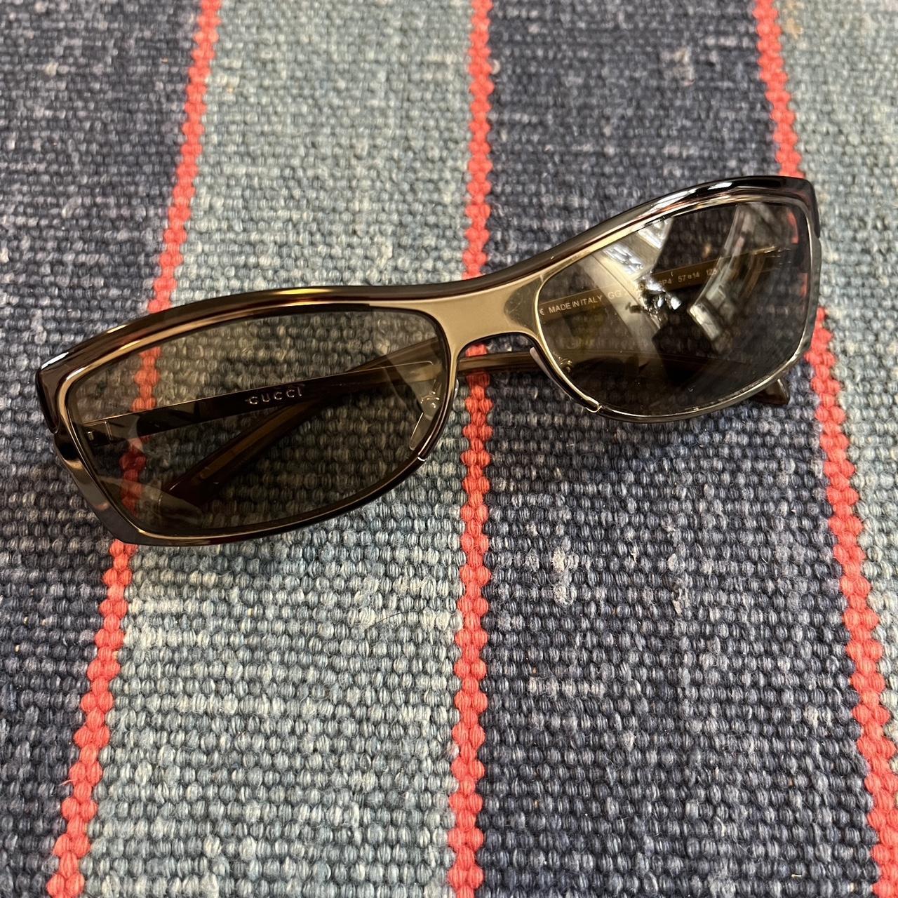 Gucci 2002 rimmed slim rectangle brown sunglasses.... - Depop
