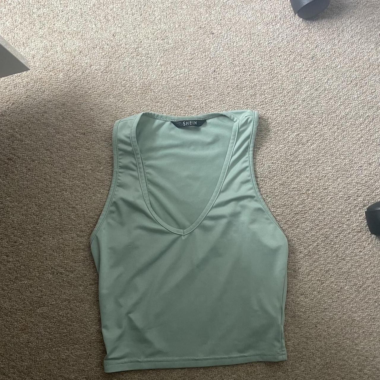 mint green low neckline crop top so cute and perfect... - Depop