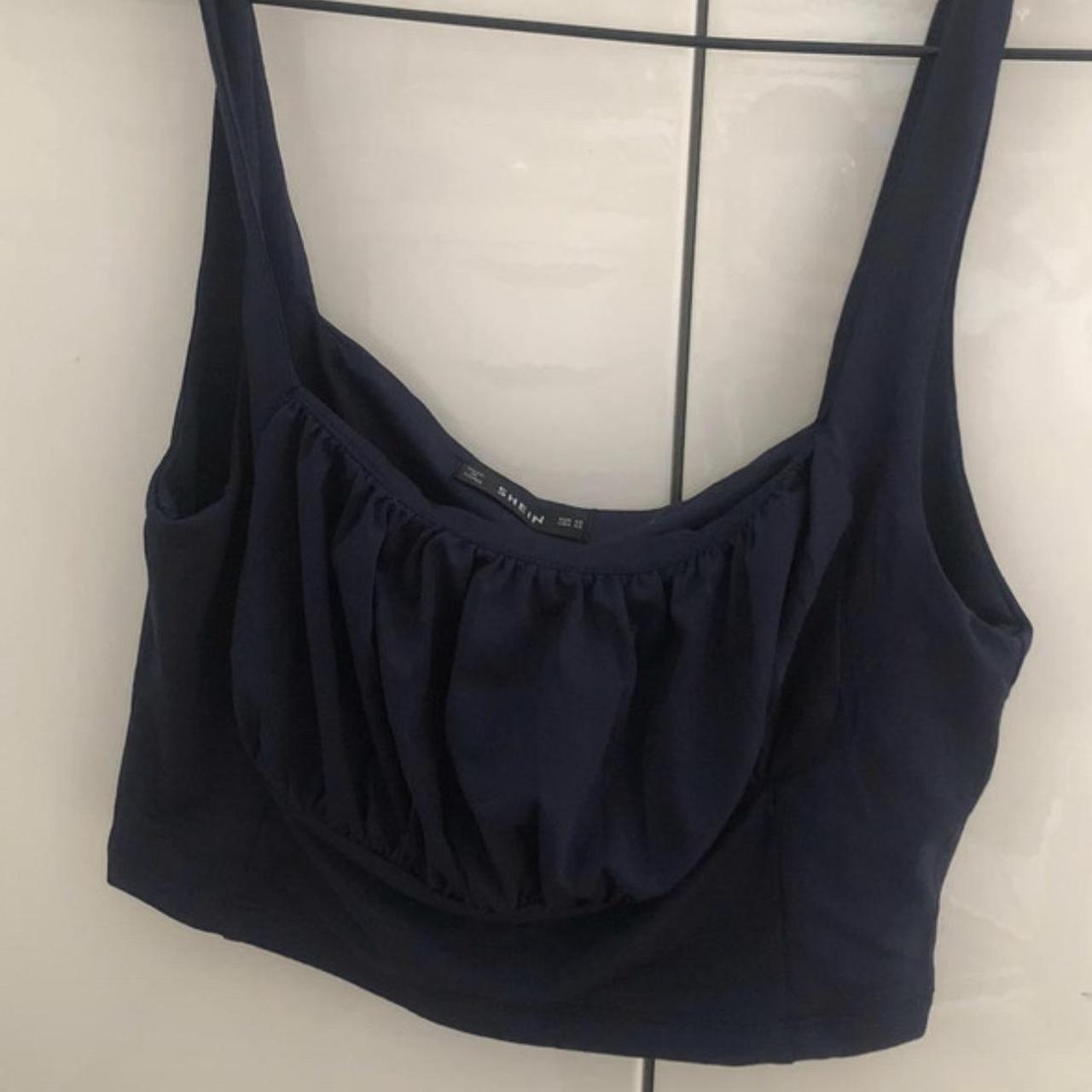 shein navy ruched bust top super cute perfect... - Depop