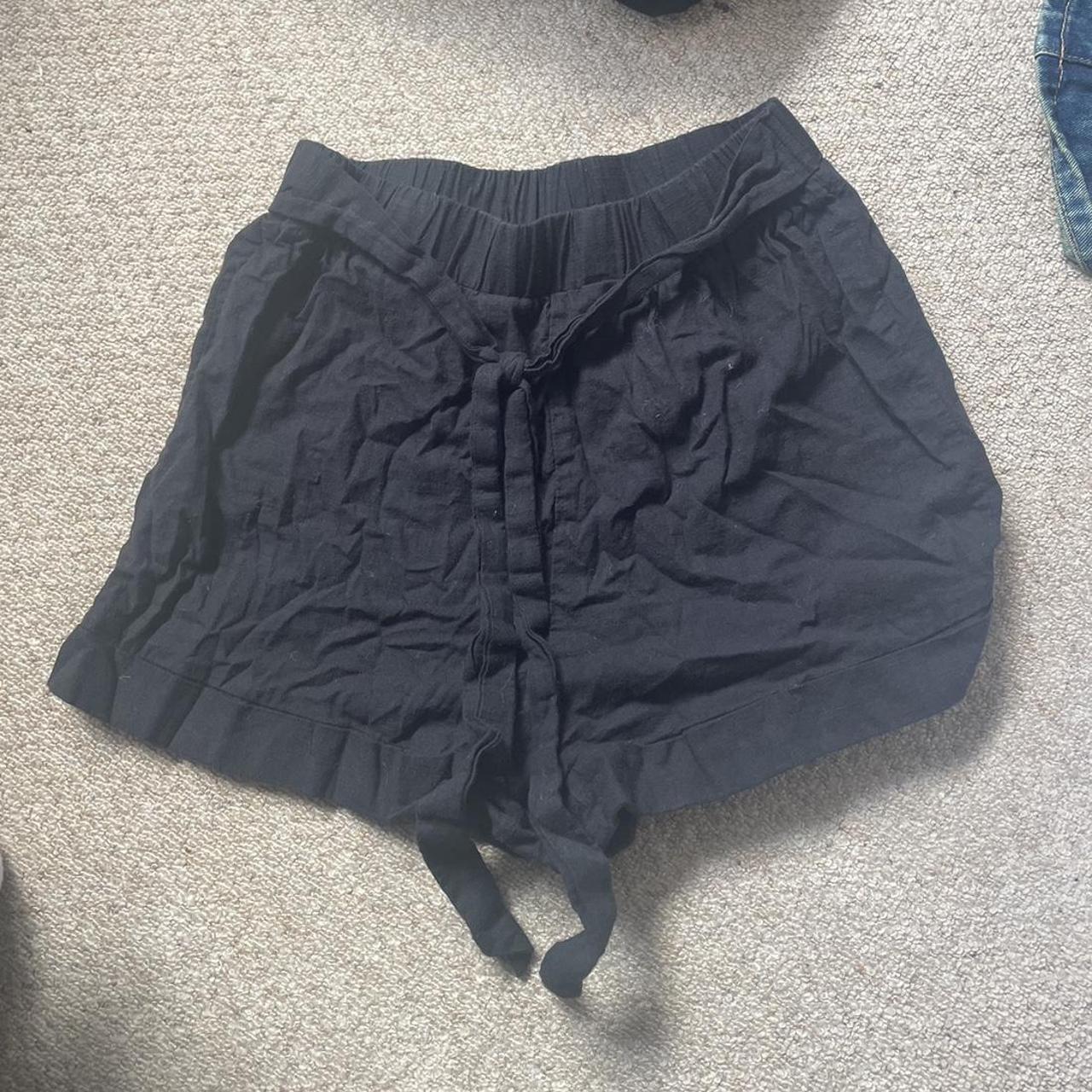 black flowy shorts perfect condition never... - Depop
