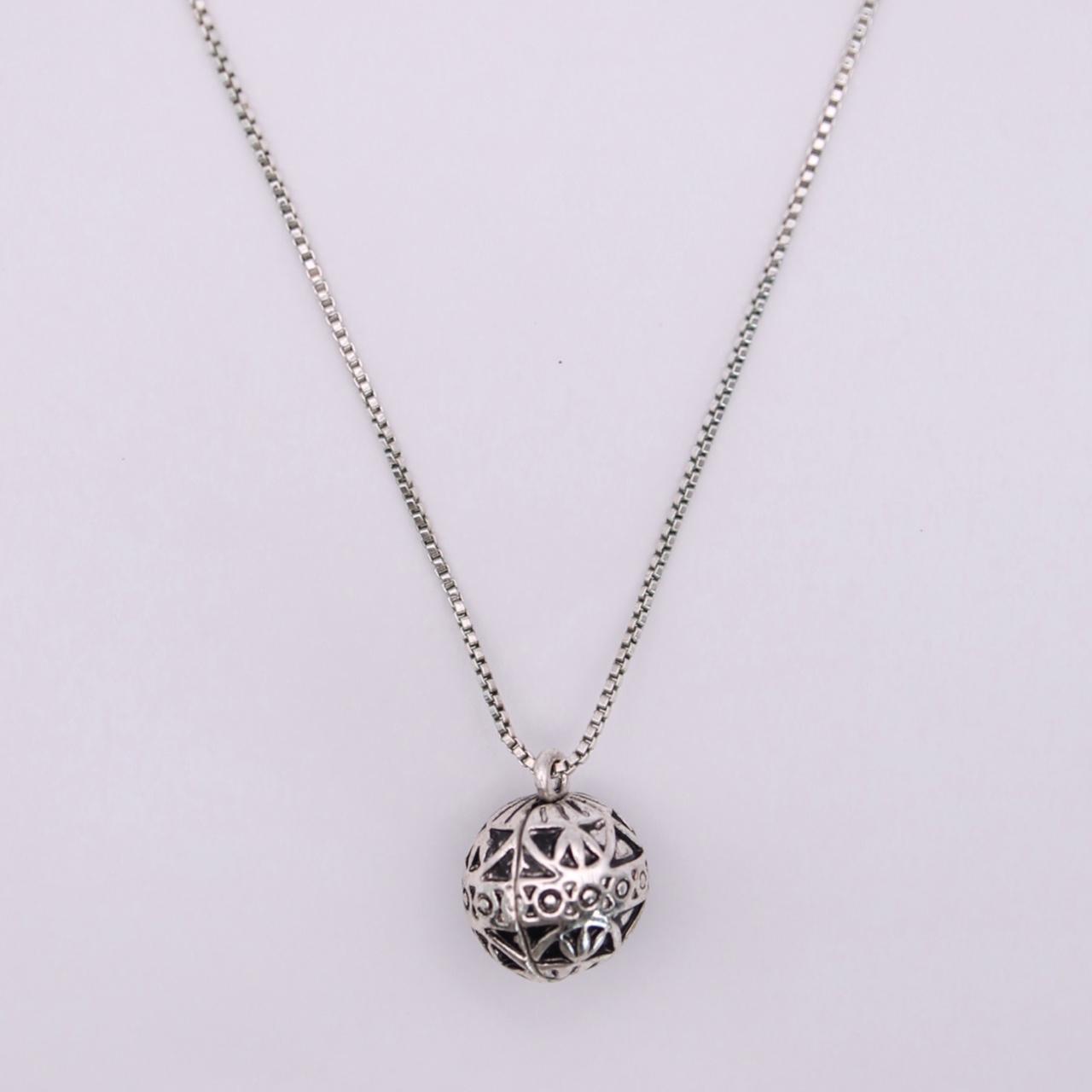 Silver engraved pattern ball necklace on 16” - 19”... - Depop