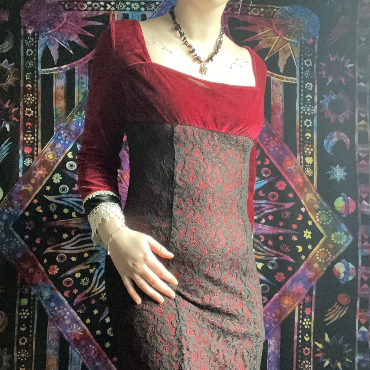 Vintage costume vampire dress, red velvet sleeves... - Depop
